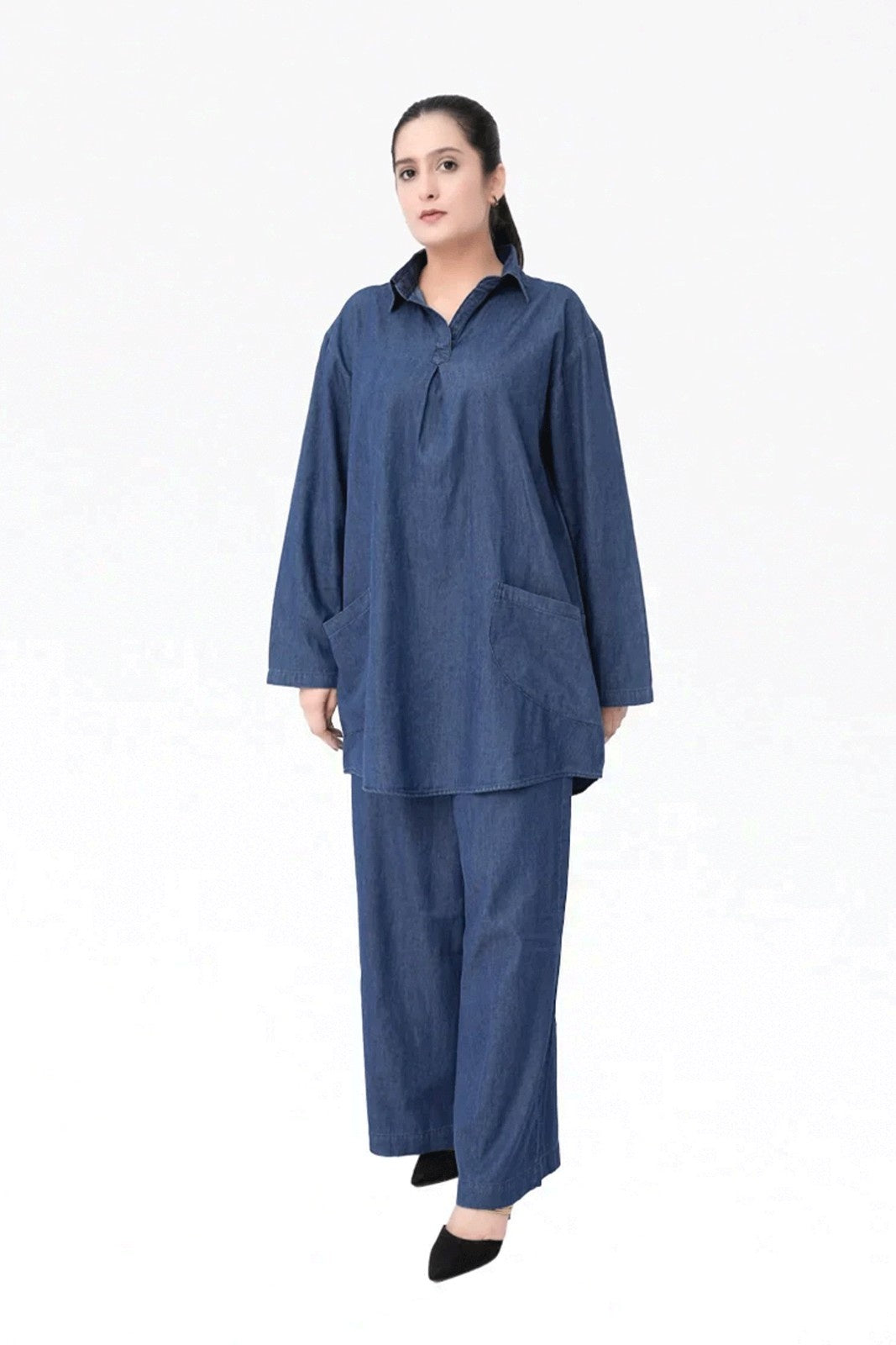 Order Women’s Mid Blue Denim Co-Ord Set Online at Harwage